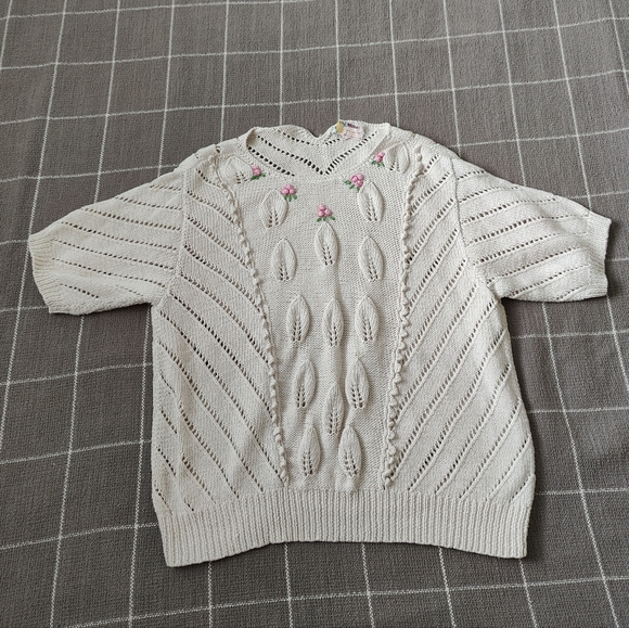 Vintage | Sweaters | Vtg Knit Cottagecore Sweater Floral Embroidery ...